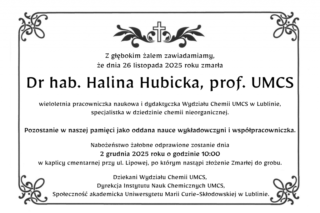 Zmarła dr hab. Halina Hubicka, prof. UMCS - Grudzień - 2025 ...
