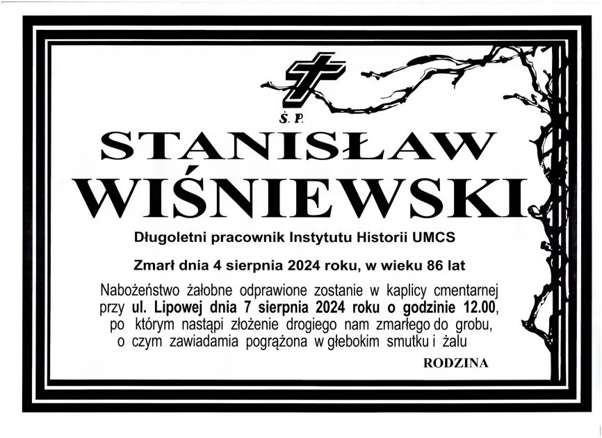 Zmarł dr Stanisław Wiśniewski - 2024 - Aktualności - Instytut Historii ...